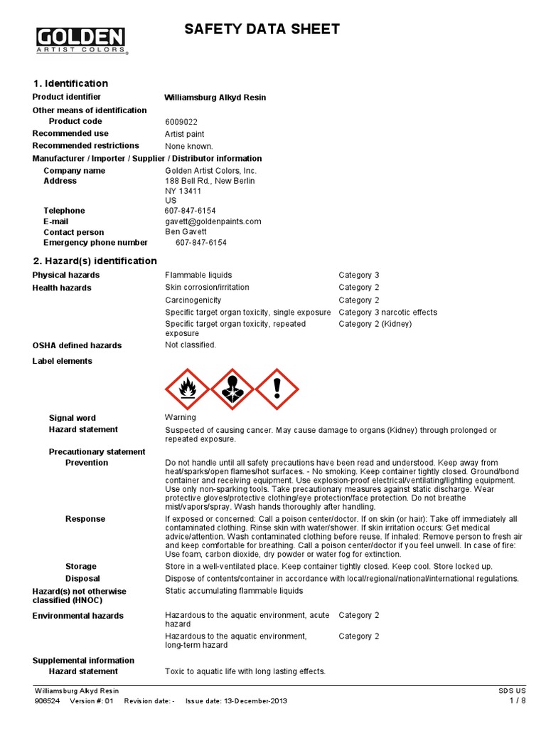 Safety Data Sheet: 1. Identification | PDF | Firefighting | Personal Protective Equipment