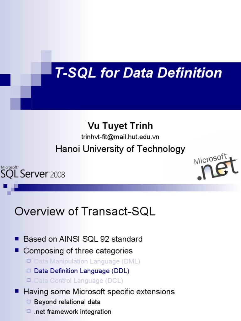 T-SQL For Data Definition: Hanoi University of Technology | Download ...