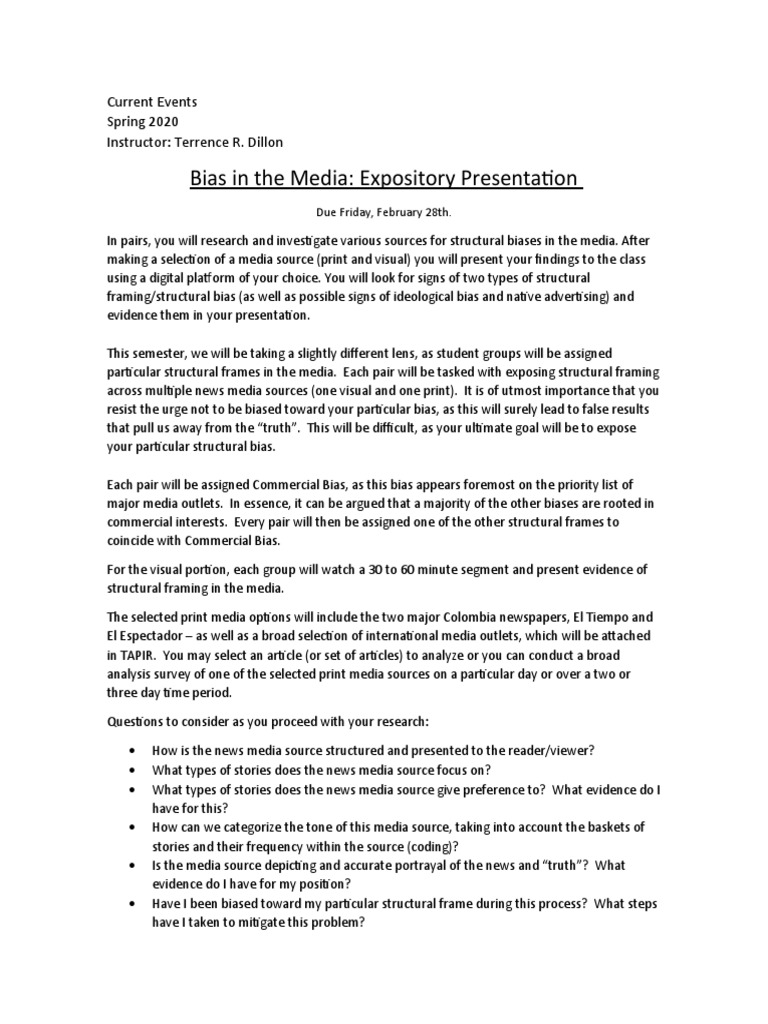 Bias in The Media: Expository Presentation: Current Events Spring 2020 ...