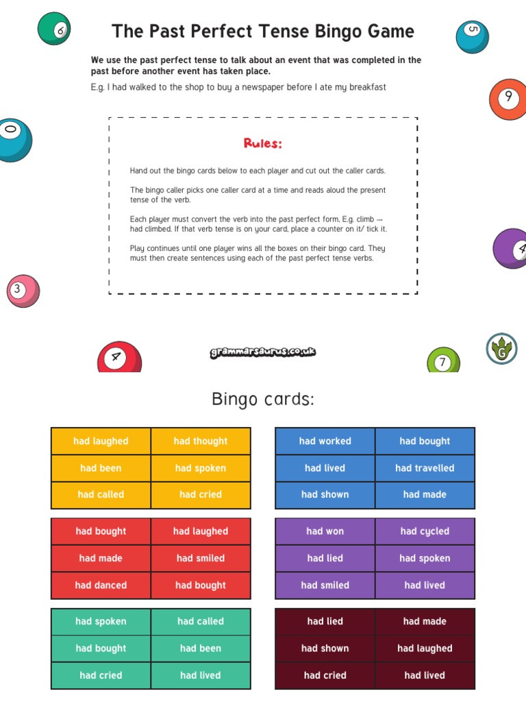 Bingo Game Past Perfect Tense 2 | PDF