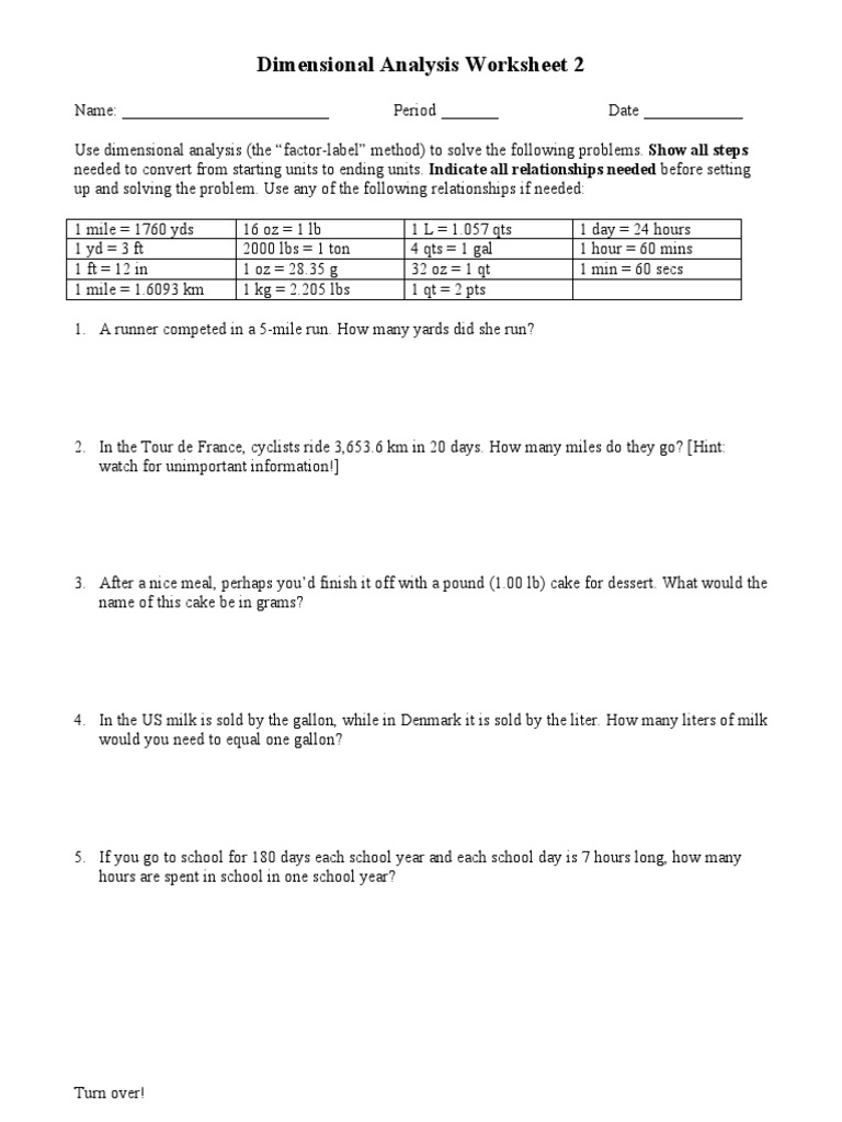 Dimensional Analysis Worksheet 2 | PDF | Pound (Mass) | Units Of ...