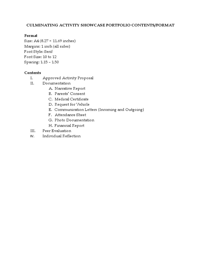 Culminating Activity Showcase Portfolio Contents | PDF