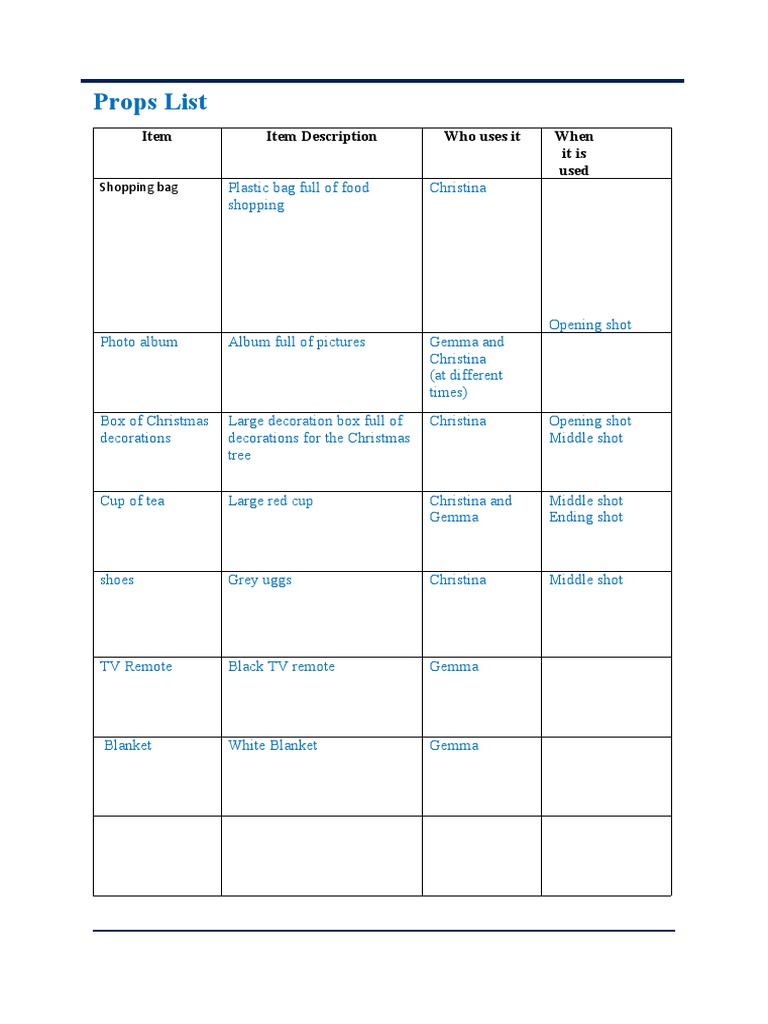 Props List | PDF