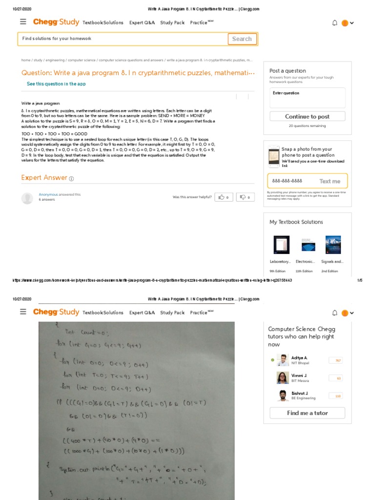 Write A Java Program 8 I N Cryptarithmetic Puzzle Pdf Equations Computing 0619