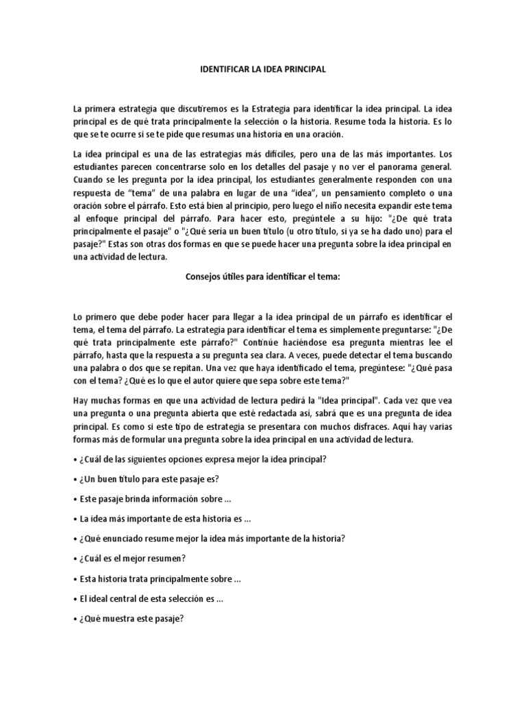 Identificar La Idea Principal | PDF | Oración | Science