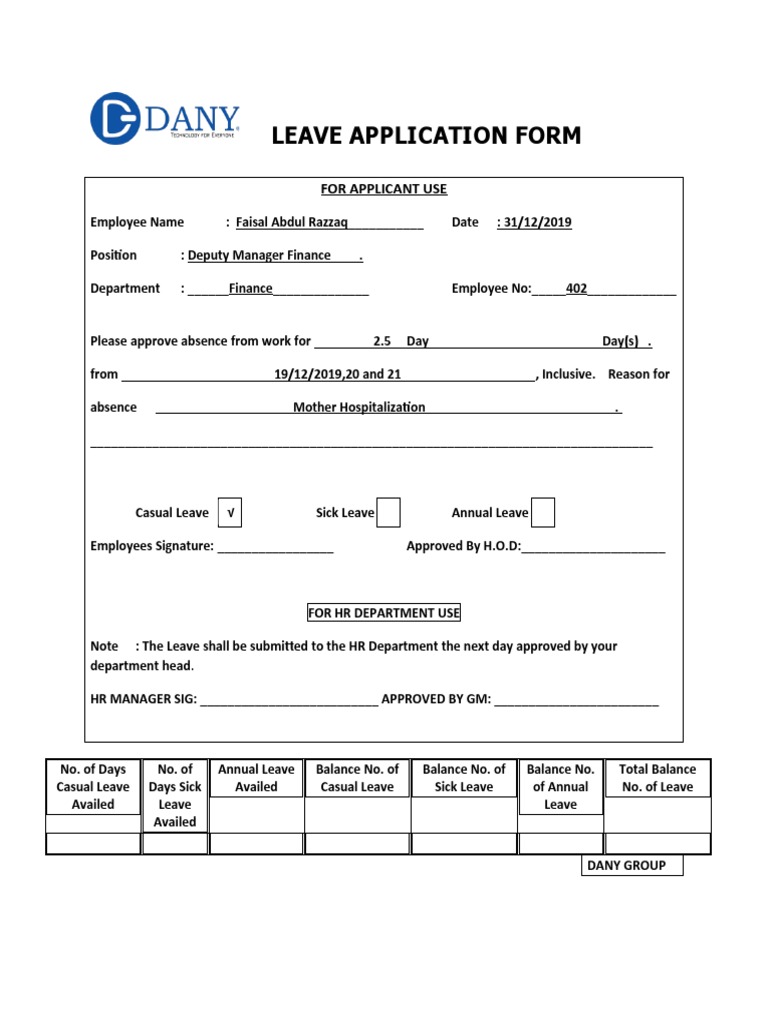 Leave Application Form: For Applicant Use | PDF