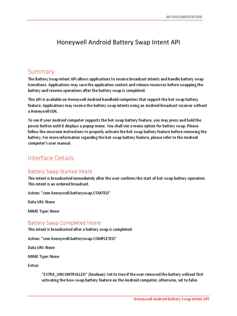 Battery Swap Intent API Guide | PDF | Android (Operating System ...