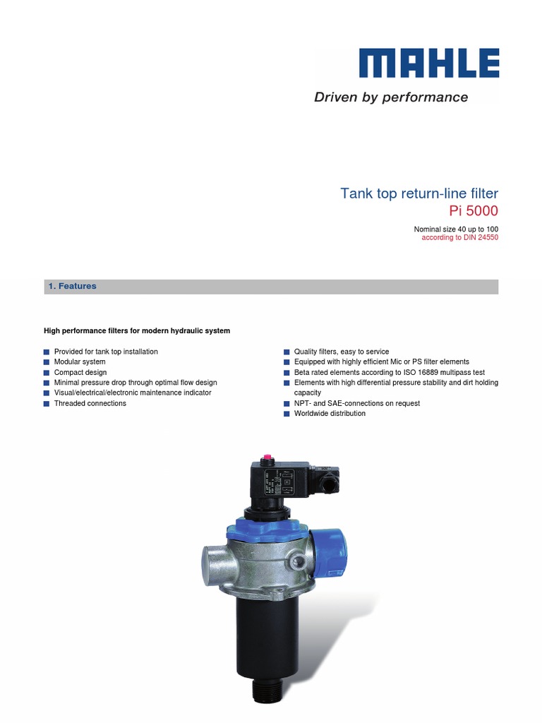 Tank Top Return-Line Filter: 1. Features | PDF | Direct Current | Switch