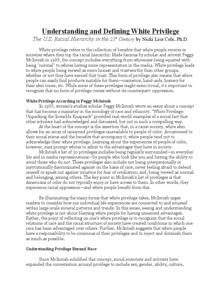 Understanding and Defining White Privilege | PDF