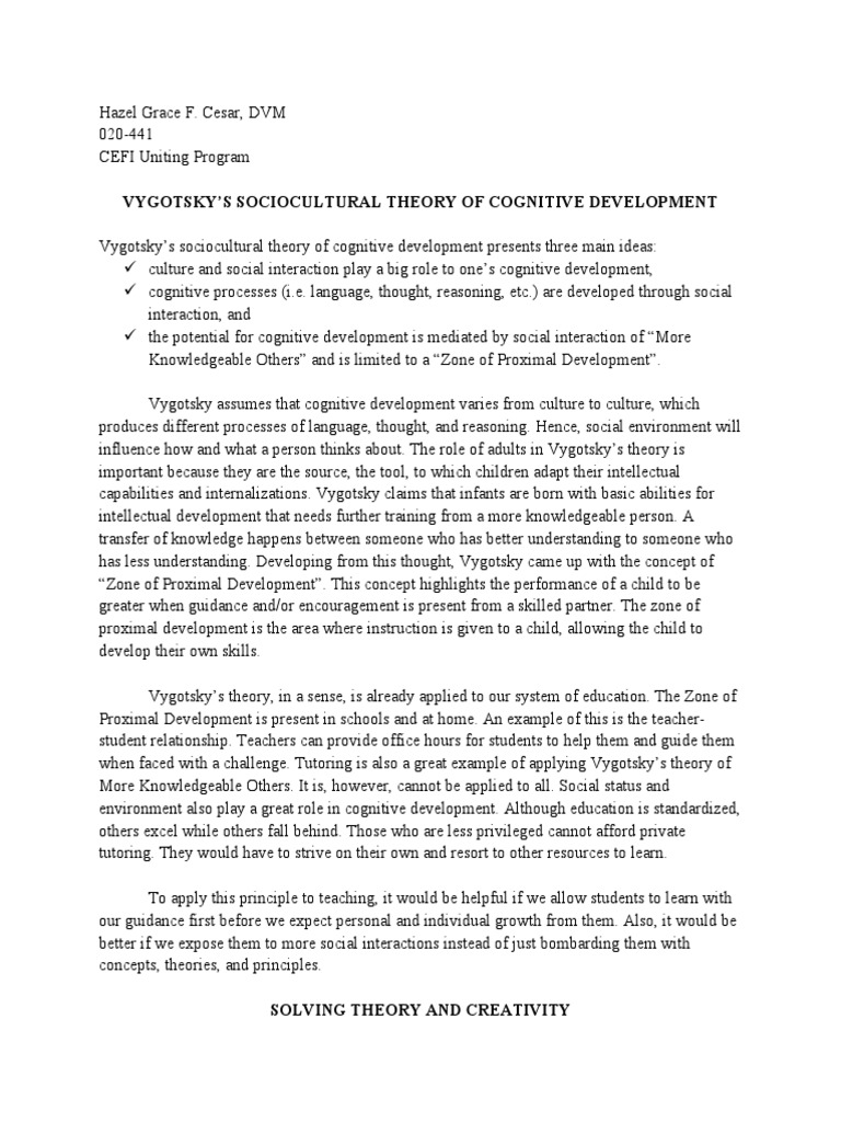 Vygotsky's Sociocultural Theory and Creative Problem Solving | PDF ...