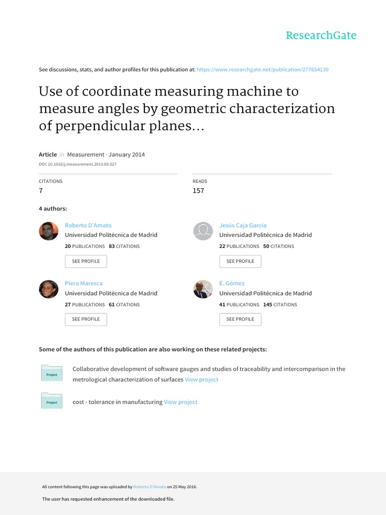 Use of Coordinate Measuring Machine To Measure Angles by Geometric ...
