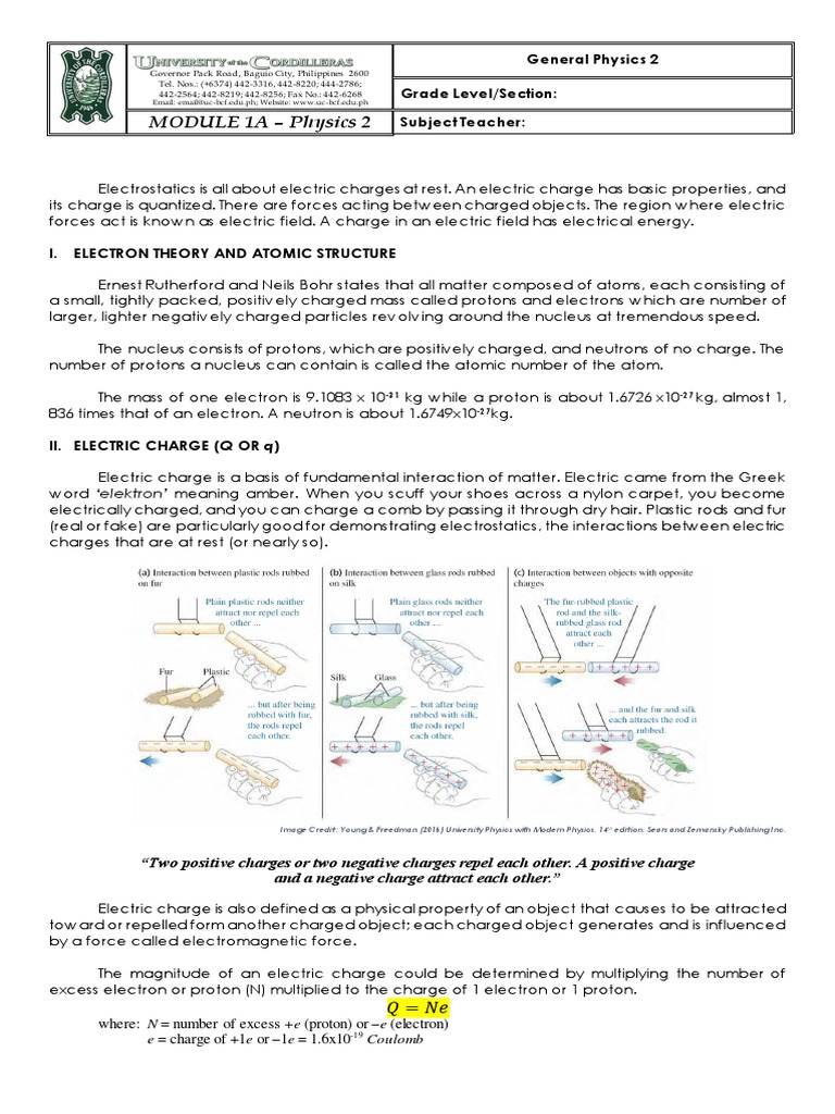 Module 1a Physics 2 .3 | PDF | Electric Charge | Electron