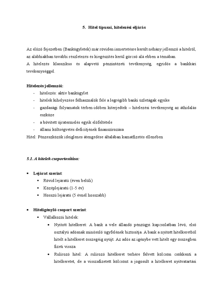 Hitel Típusai - Hitelezési Eljárás | PDF