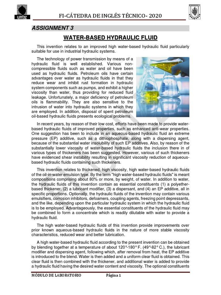 Water-Based Hydraulic Fluid | PDF | Lubricant | Liquids