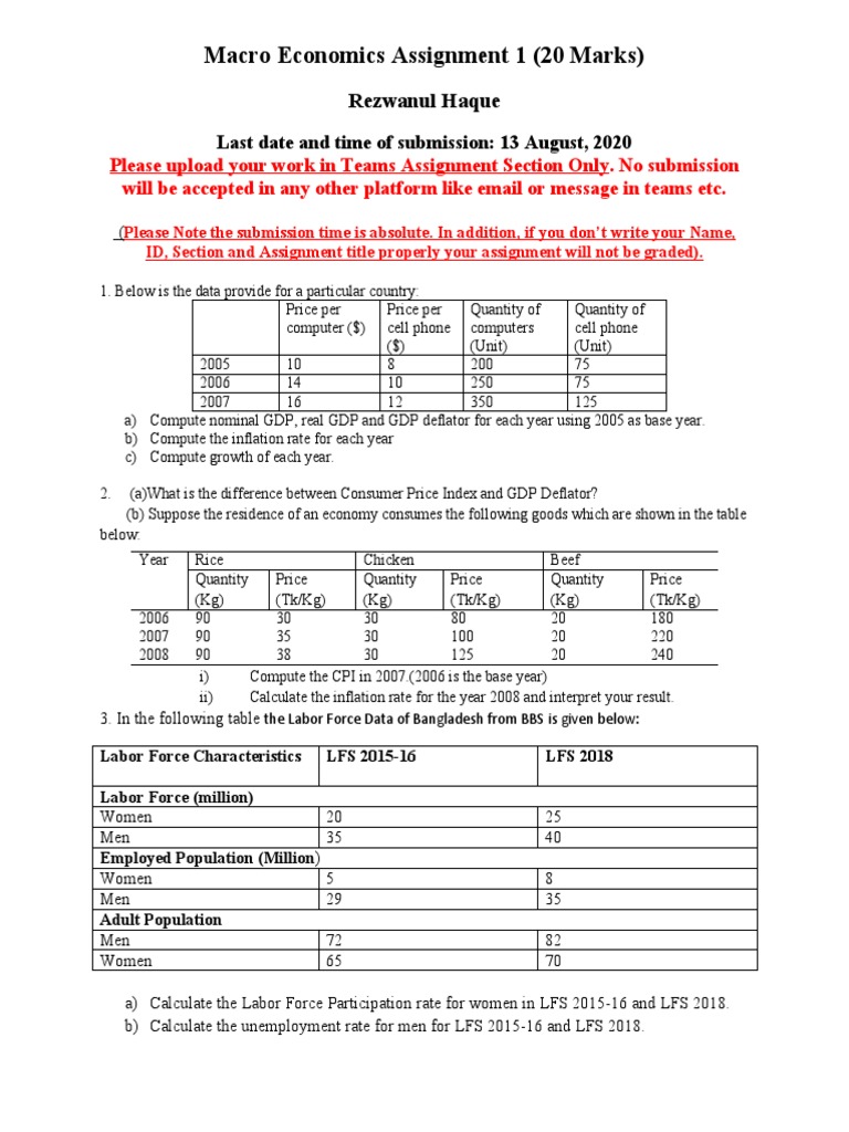 Macro Assignments Summer 2019-2020 | PDF | Gdp Deflator | Gross Domestic Product