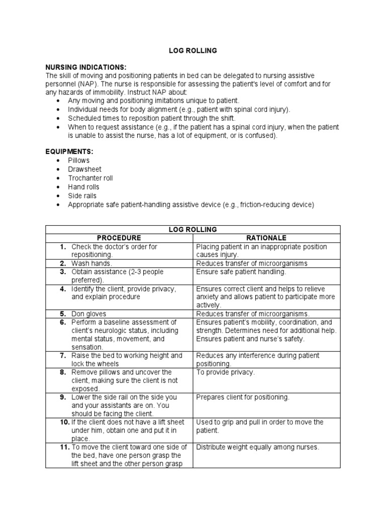 Log Rolling | PDF | Spinal Cord Injury | Patient