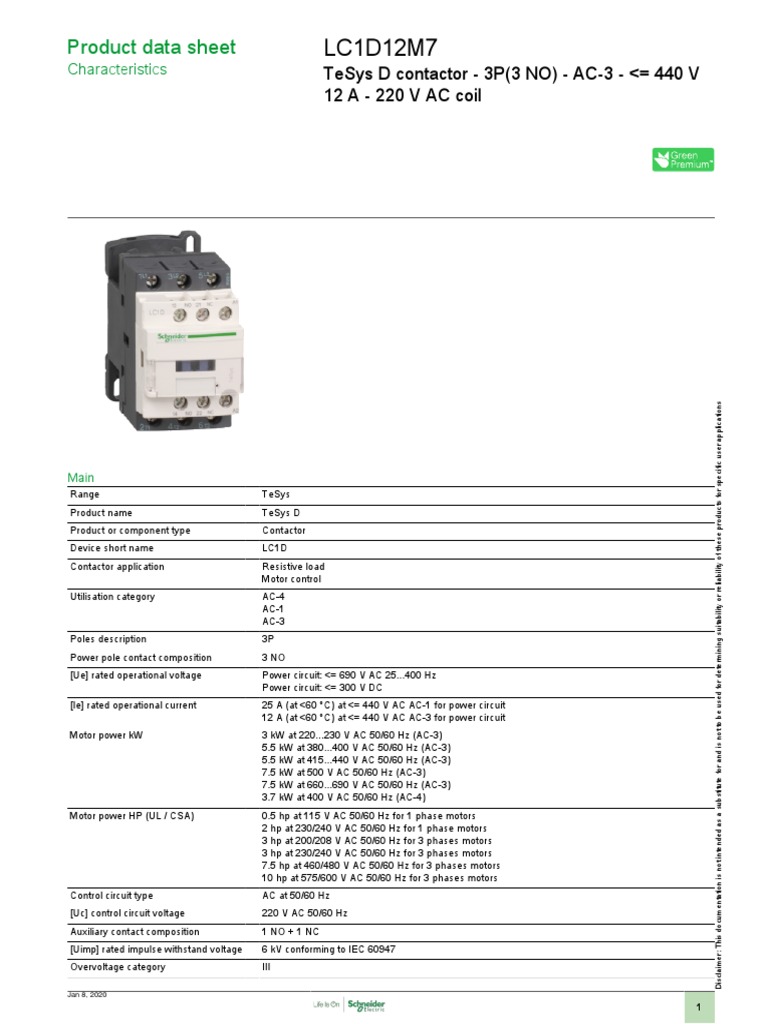 TeSys D DataSheet | PDF | Alternating Current | Electric Motor