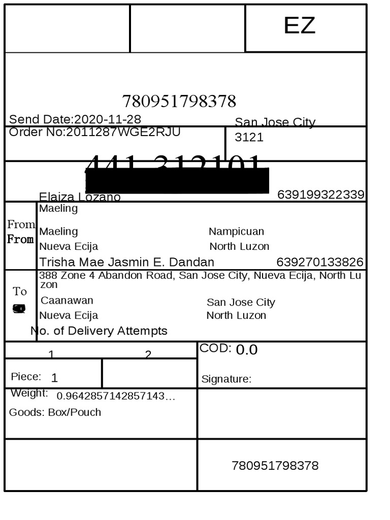 J&T Express Waybill Sample - San Jose City | PDF