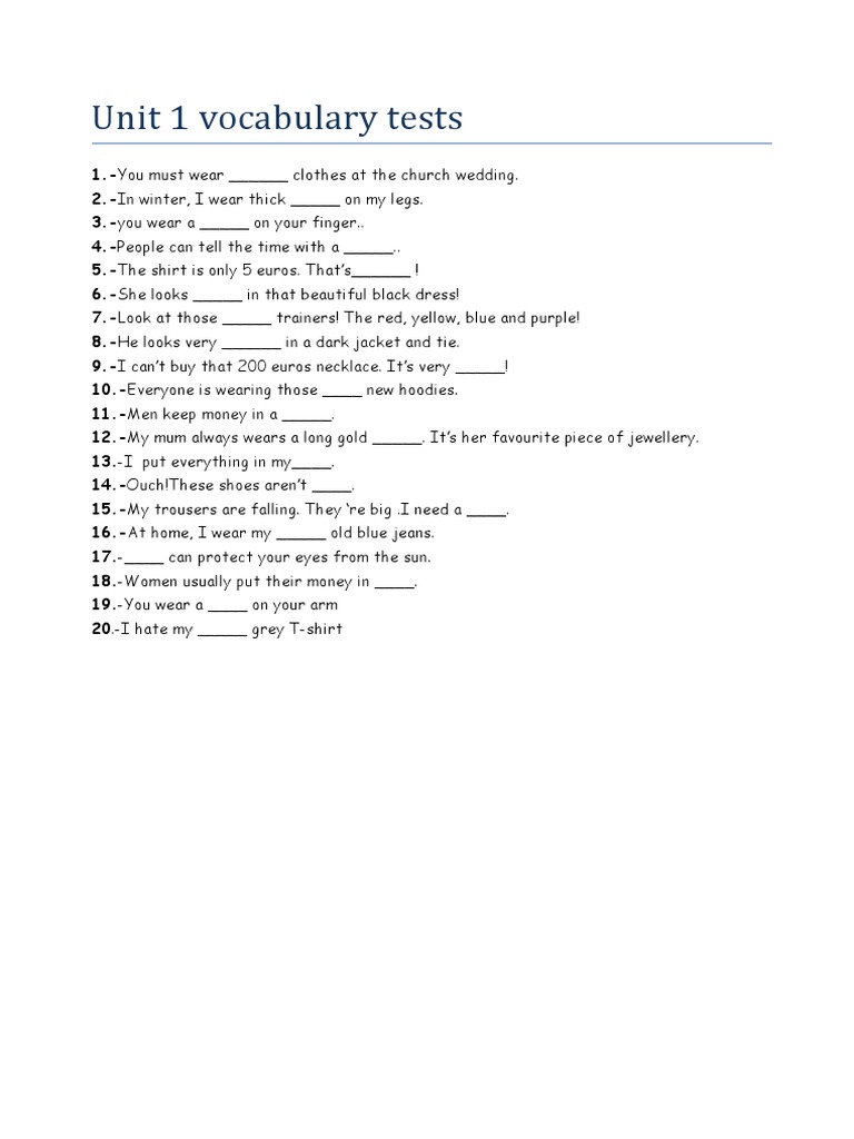 Unit 1 Vocabulary Tests 2 | PDF