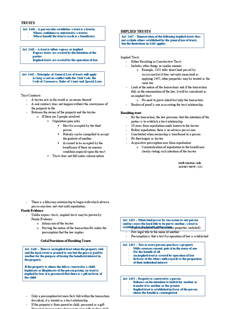 Trusts Implied Trusts: Resulting Trust | PDF | Trust Law | Trustee
