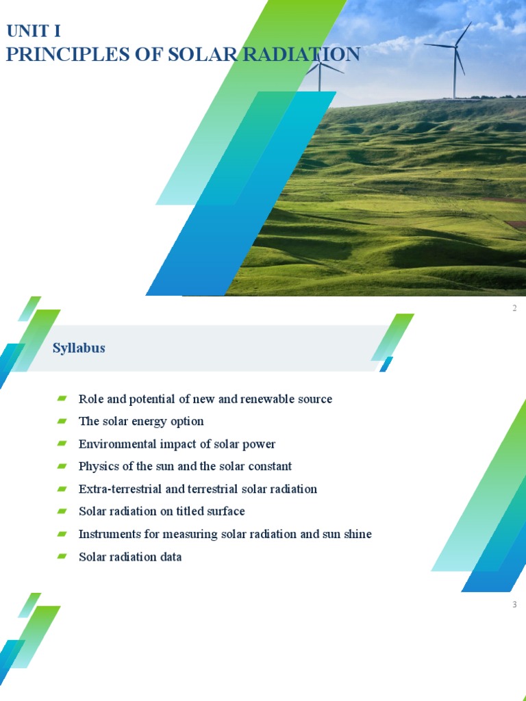 Unit I Principles of Solar Radiation | PDF | World Energy Consumption ...