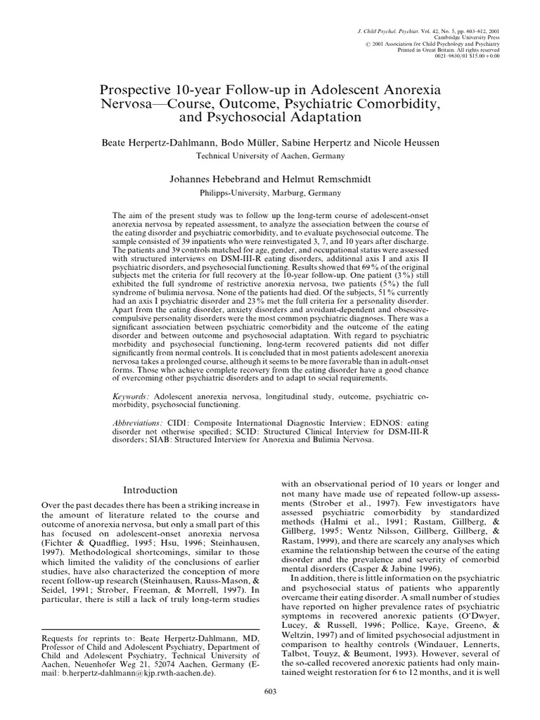 10-Year Adolescent Anorexia Study | PDF | Eating Disorder | Bulimia Nervosa