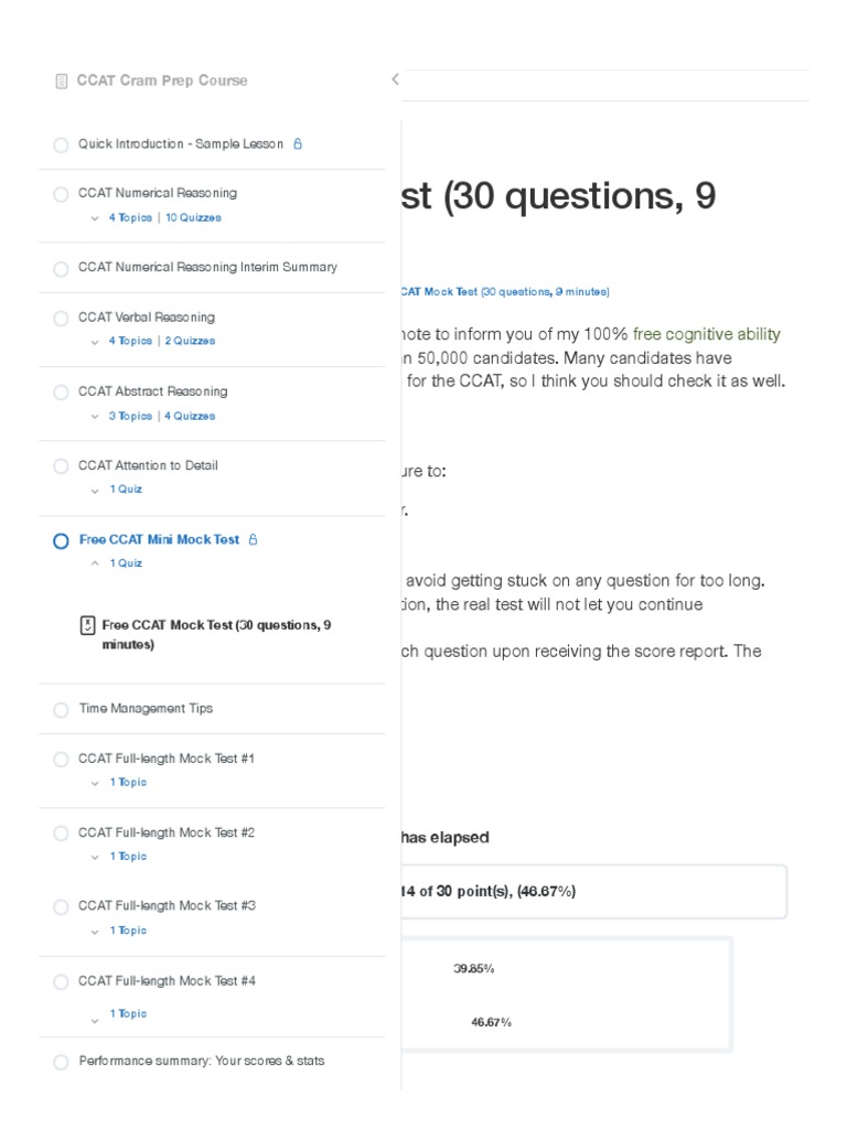 Free CCAT Mock Test (30 Questions, 9 Minutes) - 12minprep | PDF
