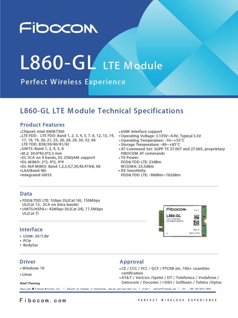 Fibocom l860gl Datasheet v1.0 PDF | PDF | Lte (Telecommunication ...