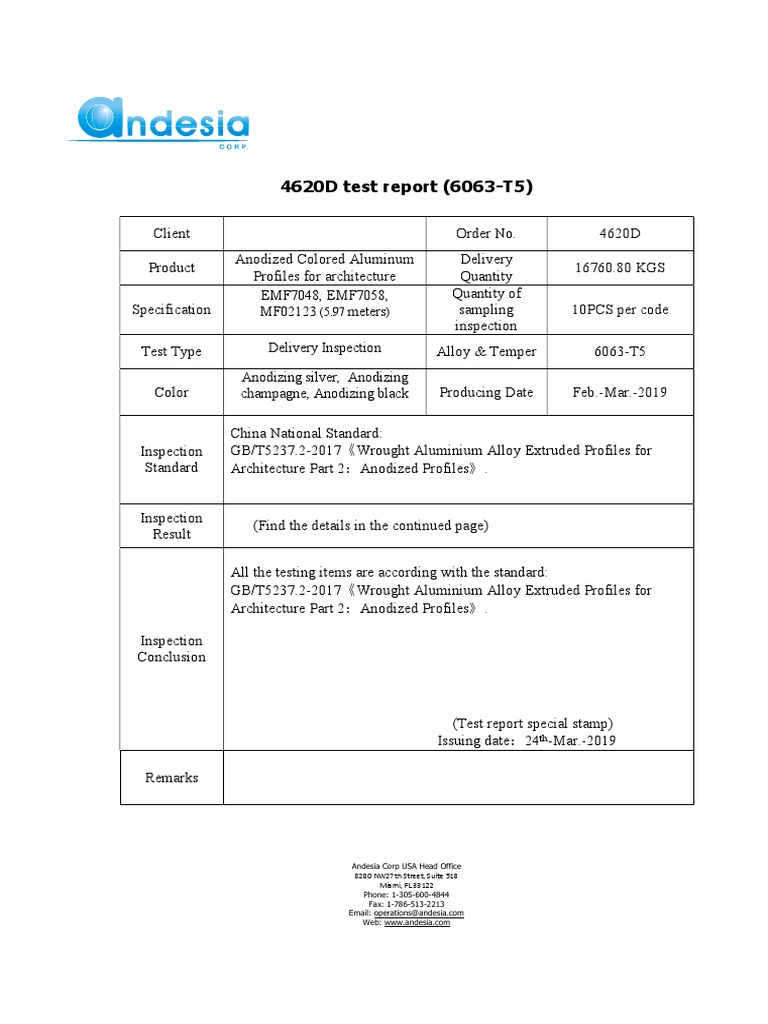 4620D Test Report (For Thickness AA15) | PDF | Aluminium | Building ...