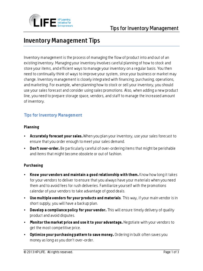 Inventory Management Tips | PDF | Inventory | Sales