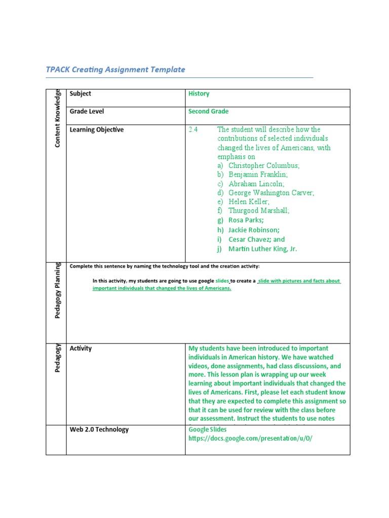Second Grade History Project Template | PDF | Lesson Plan | Behavior ...