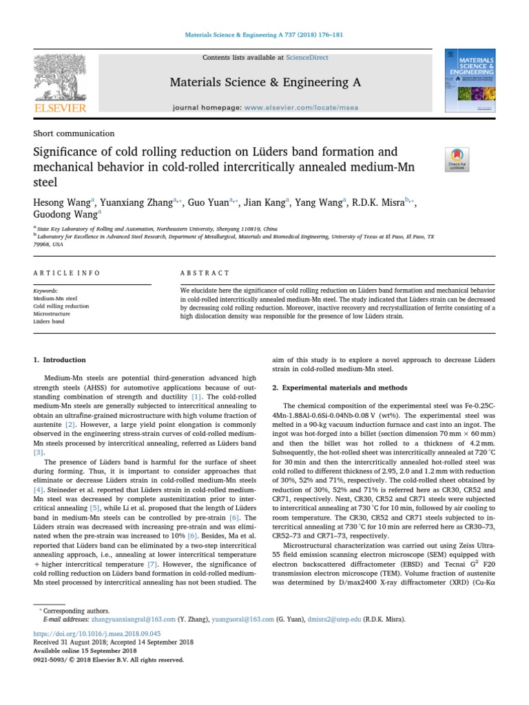 Significance of Cold Rolling Reduction On Lüders Band Formation and ...