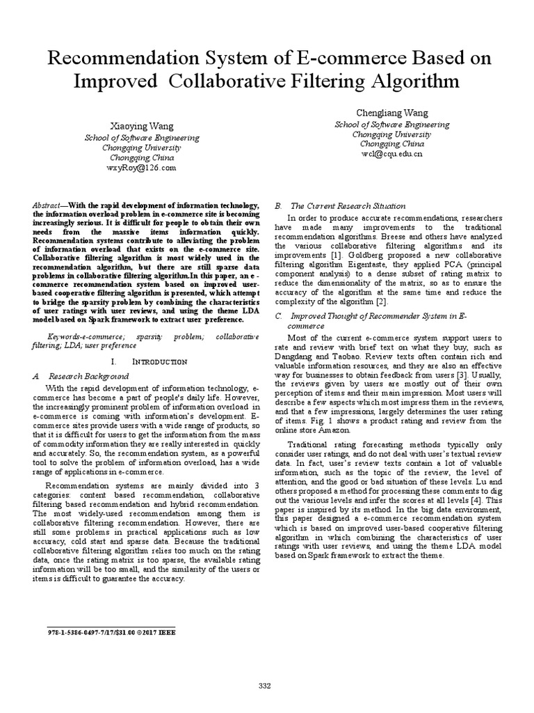 Recommendation System Of E Commerce Based On Improved Collaborative Filtering Algorithm Pdf