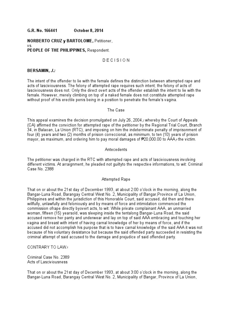 Norberto Cruz vs. People of The Philippines G.R. No. 166441 8 October ...