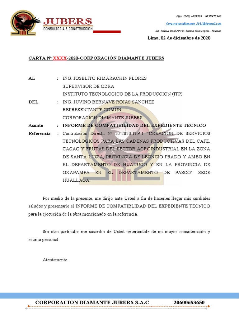 ITP-HUALLA-CARTA-Para Informe Compatibilidad | PDF