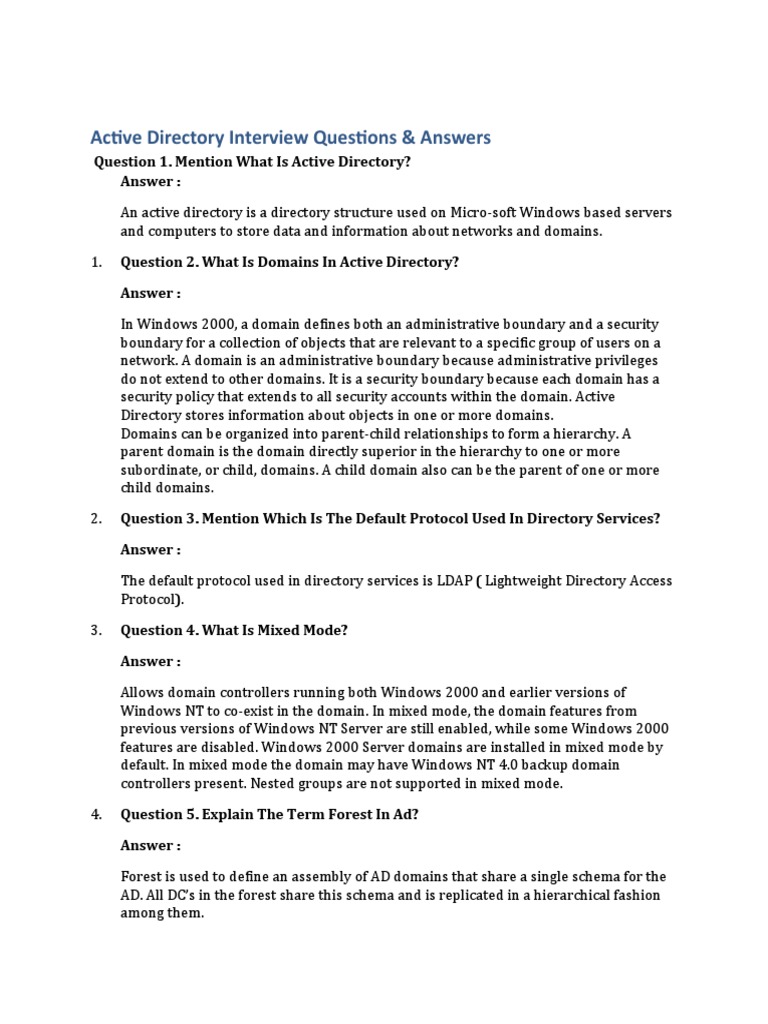 Active Directory Interview Questions & Answers: Answer | PDF | Active ...