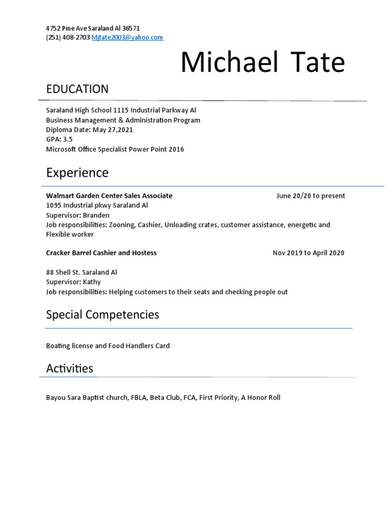Michael Tate Resume | PDF