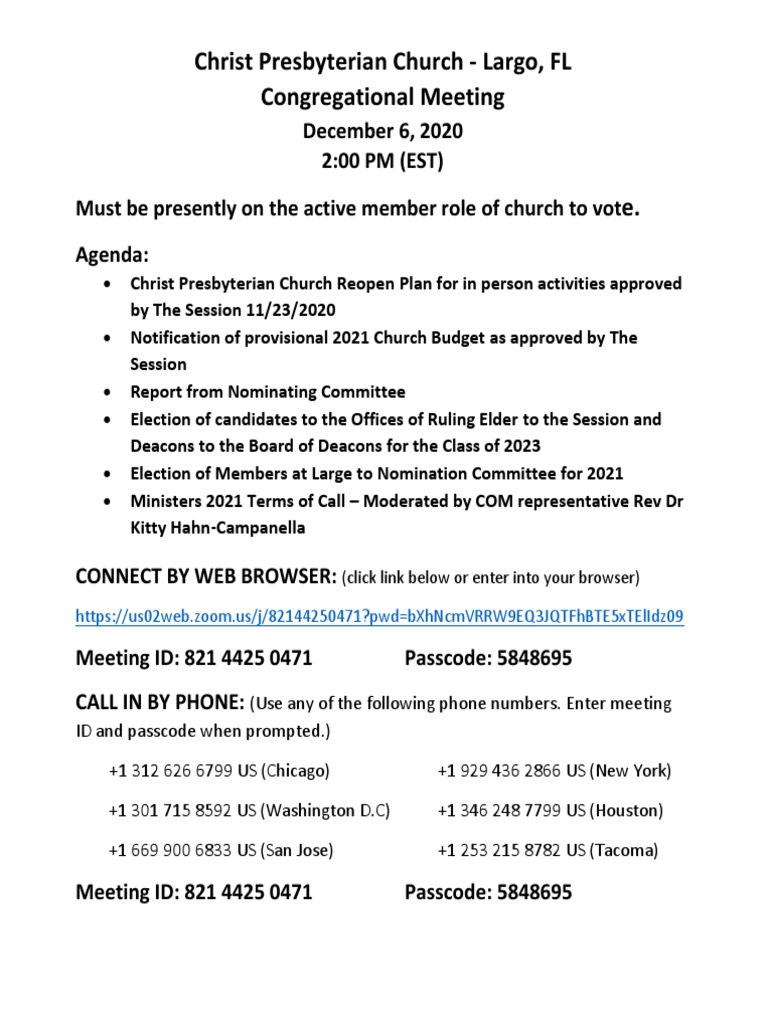 Christ Presbyterian Church Meeting Agenda | PDF