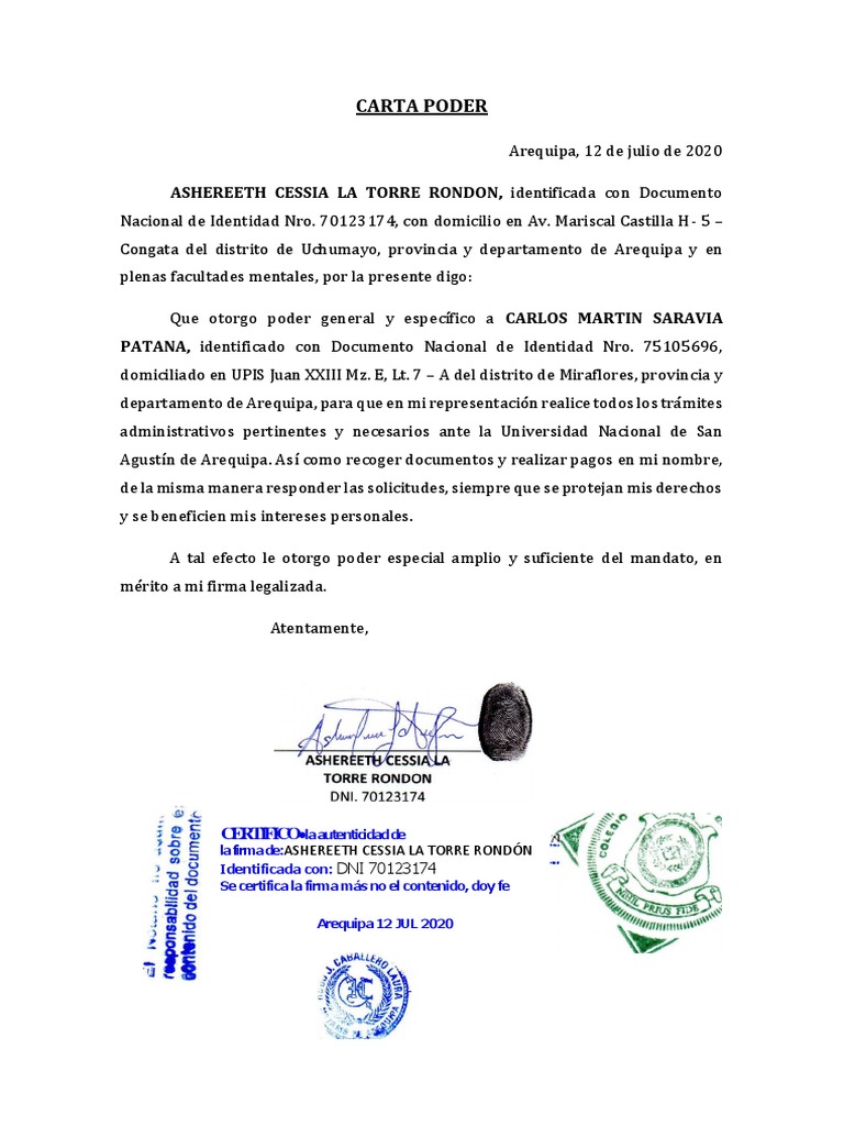 Carta Poder y Certificación de Firma | PDF
