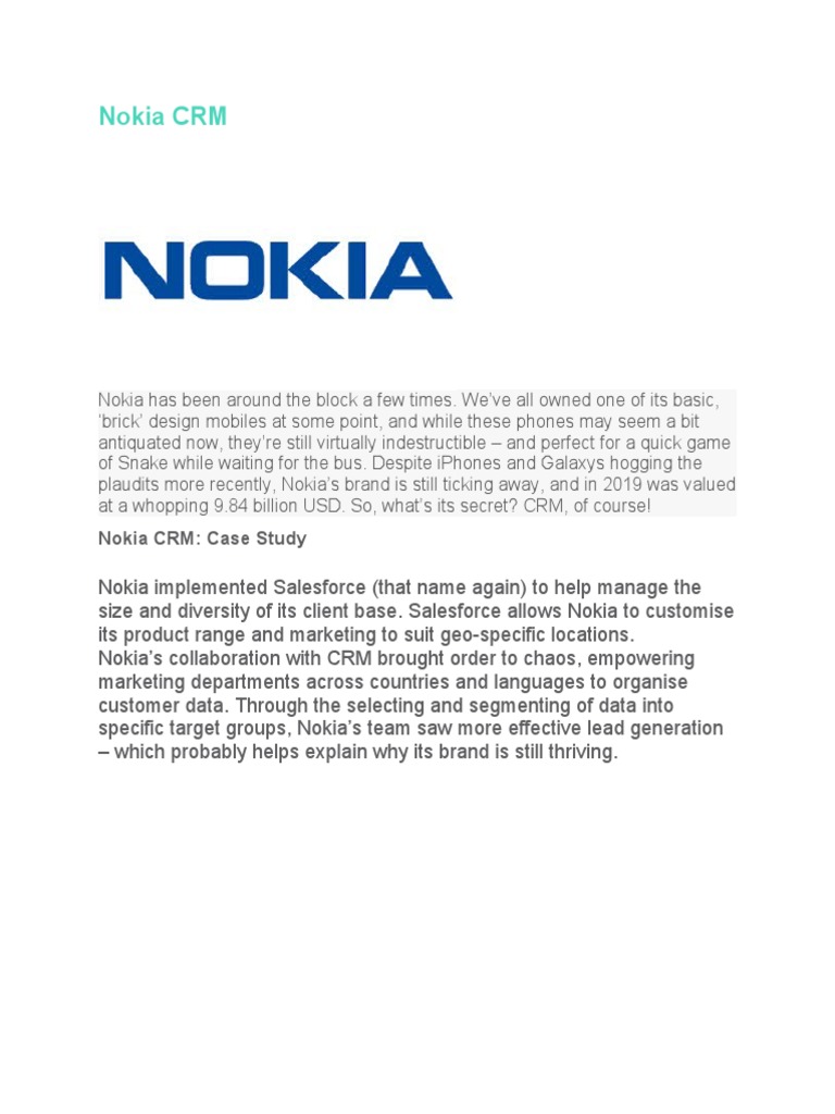 Nokia CRM: Case Study | PDF