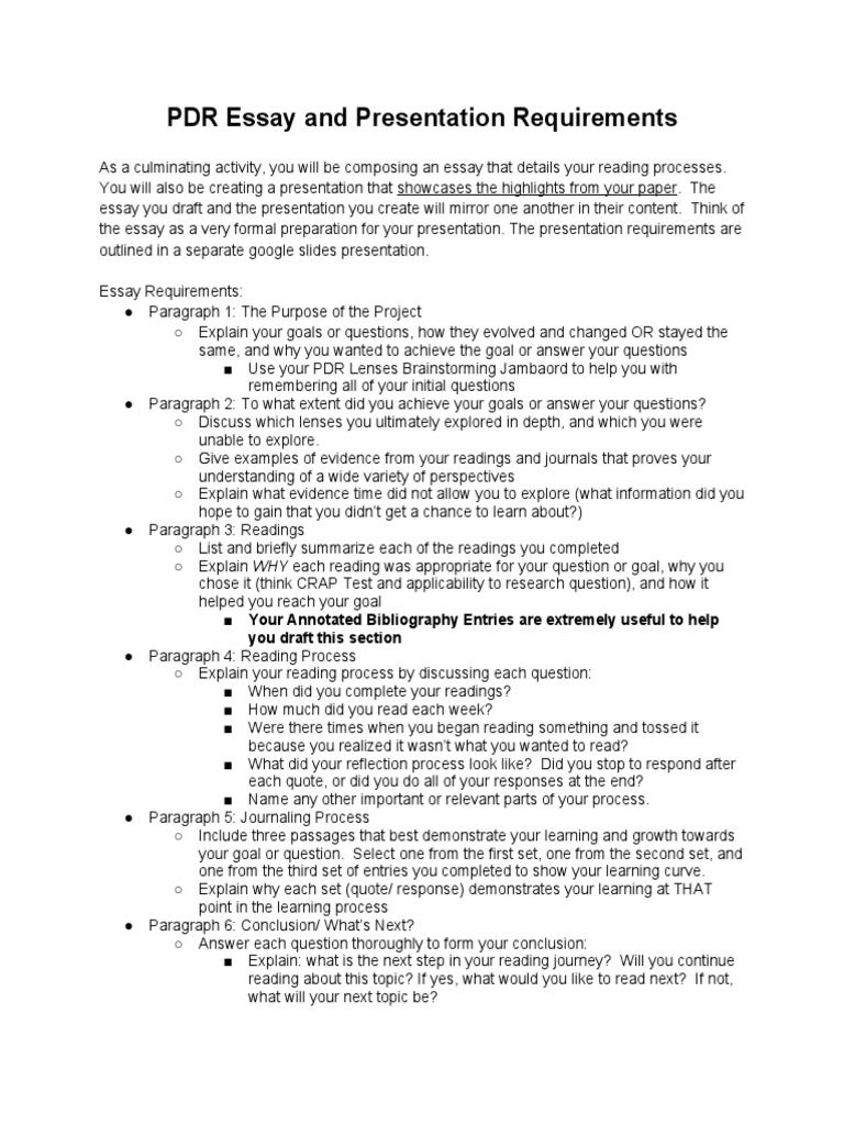 PDR Essay and Rubric | PDF | Citation | Essays