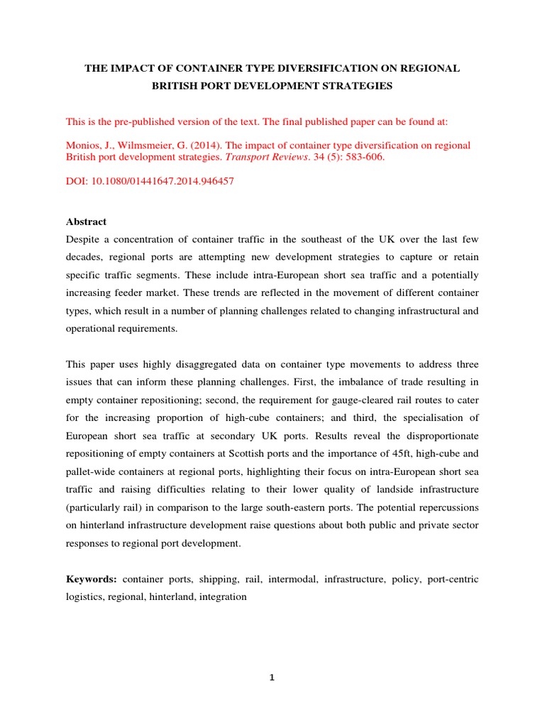The Impact of Container Type Diversification On Regional British Port Development 1 | PDF ...