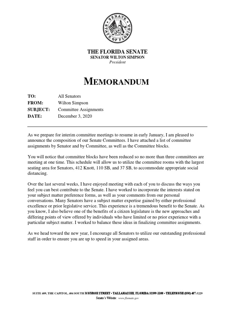 Florida Senate Committee Assignments 2020 | PDF | Politics | Social Science