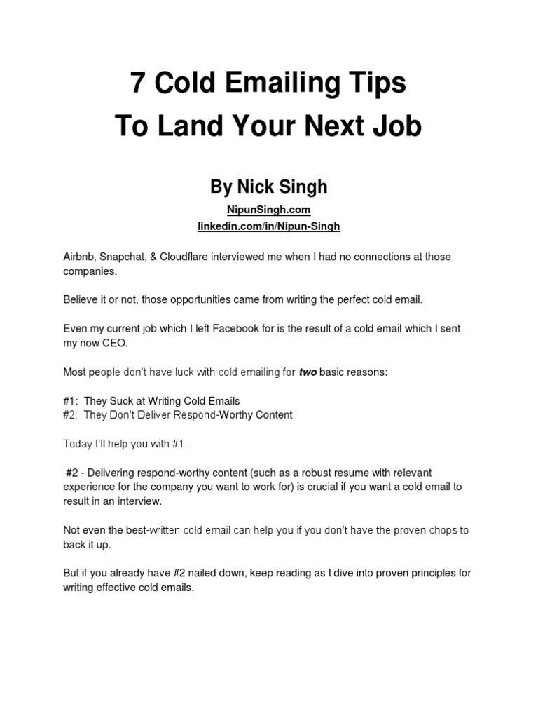 7 Cold Emailing Tips To Land Your Next Software Engineering Job.01 PDF ...