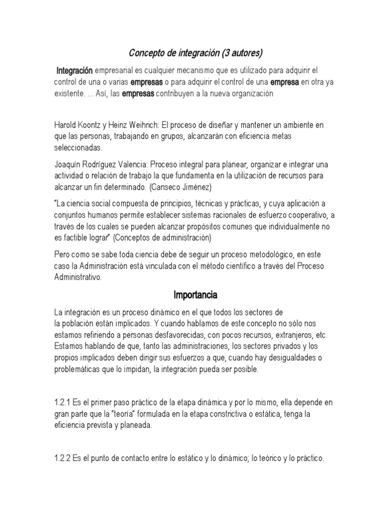 Concepto de Integración | PDF | Gestión de recursos humanos | Planificación