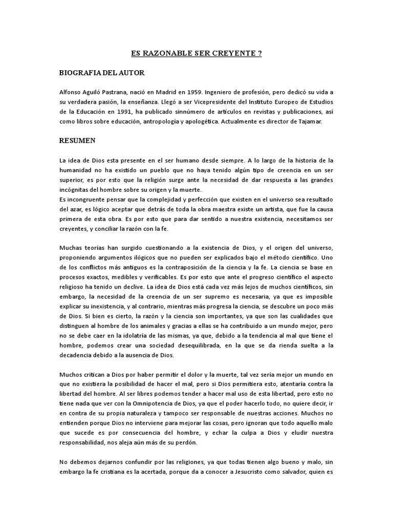 Es Razonable Ser Creyente | PDF | Fe | Iglesia Católica