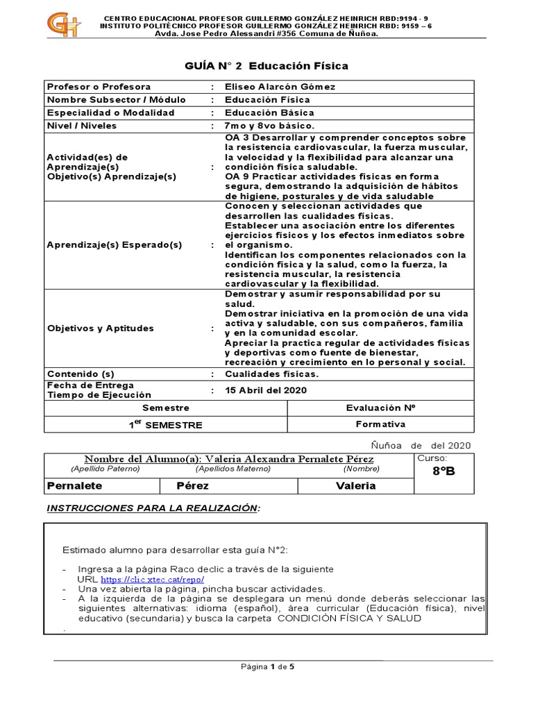 Guia_NÂ°2__________7mo_y_8vo_basico____GGH__Educacion_Fisica. | PDF | Modificación de ...