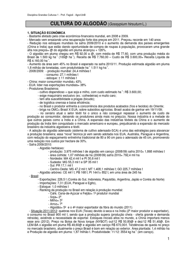 Cultura Do Algodão | PDF | Raiz | Algodão