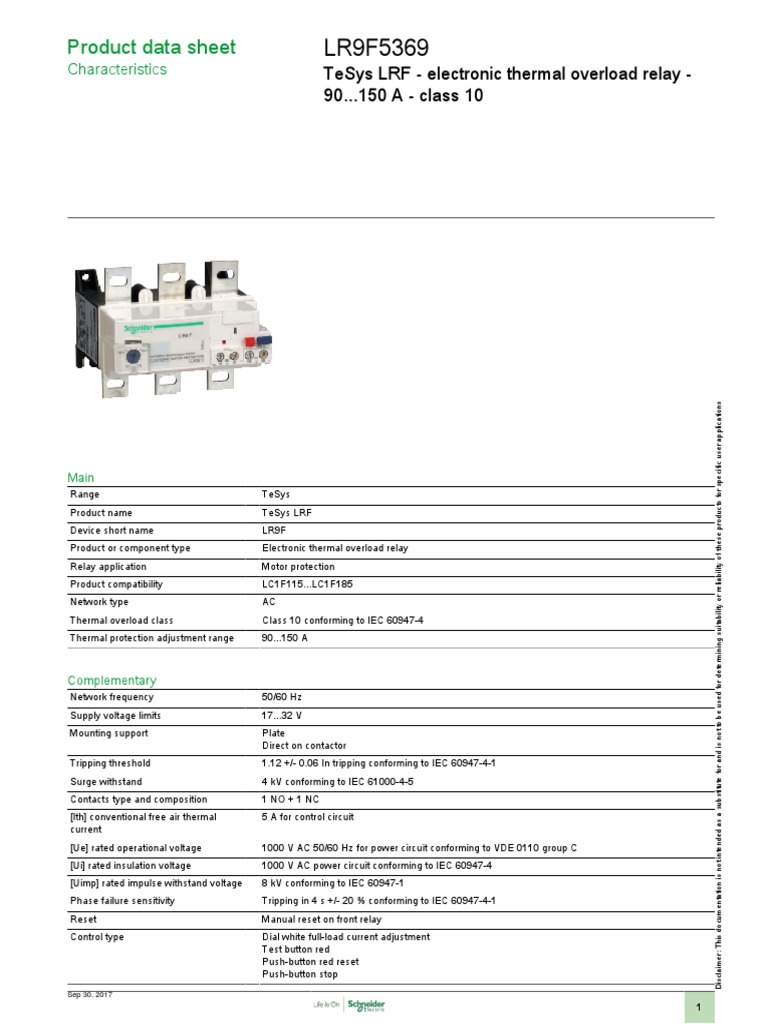 TeSys LRF LR9F5369 Relay Data Sheet | PDF | Relay | Alternating Current