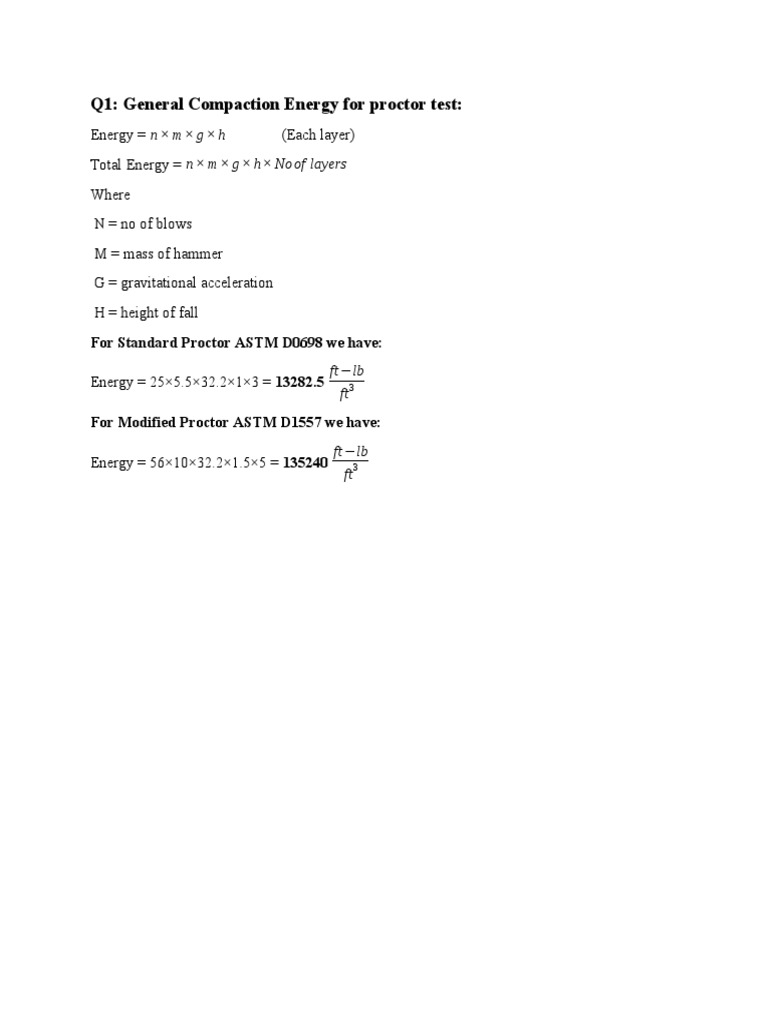 Compaction Energy For Standard Proctor Test | PDF